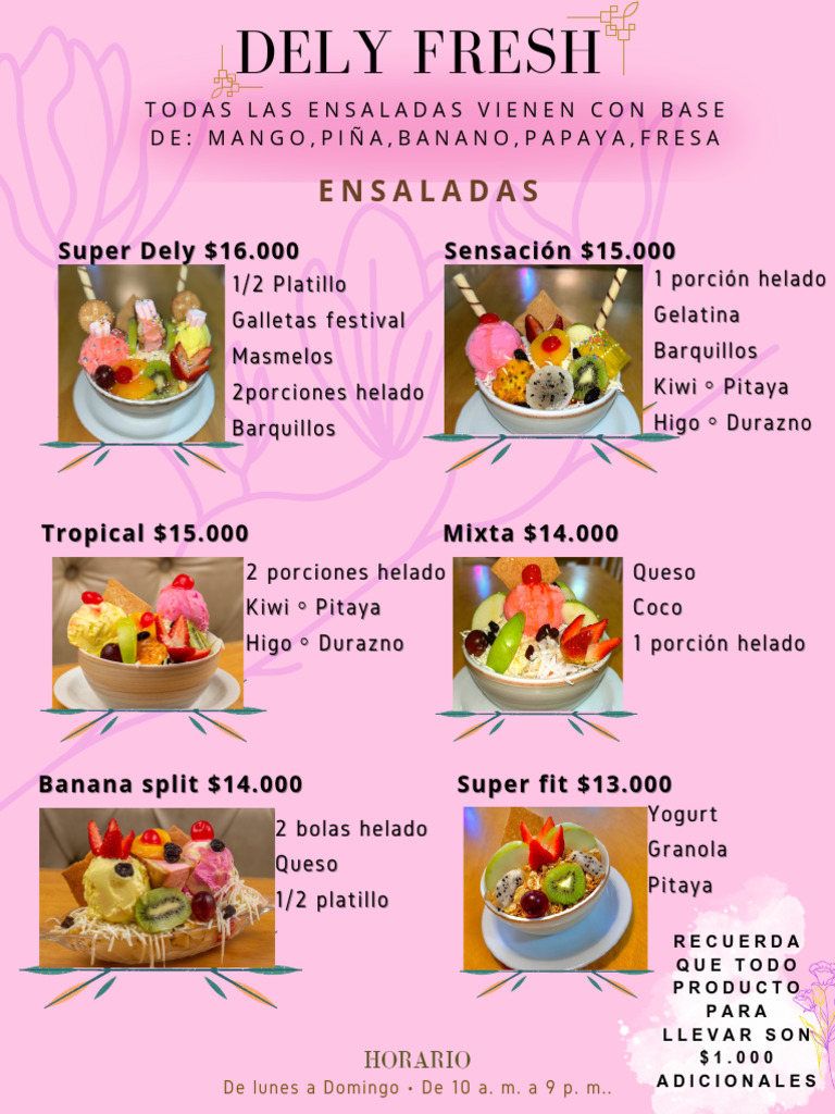 Menú y precios de Dely Fresh | PDF | Postres | Helado