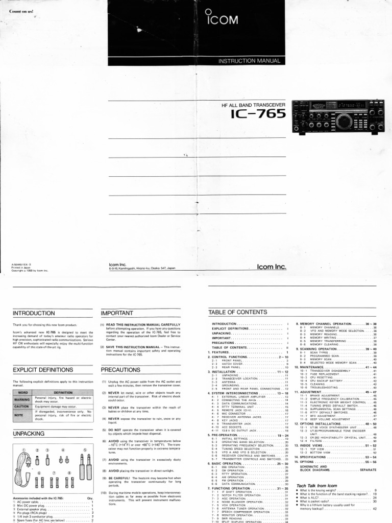Icom Ic-765 User Manual | PDF