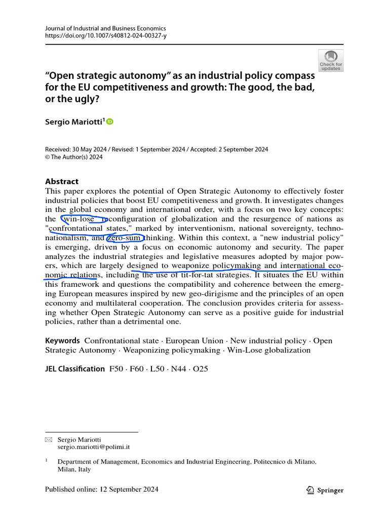 "Open Strategic Autonomy" As An Industrial Policy Compass | PDF ...