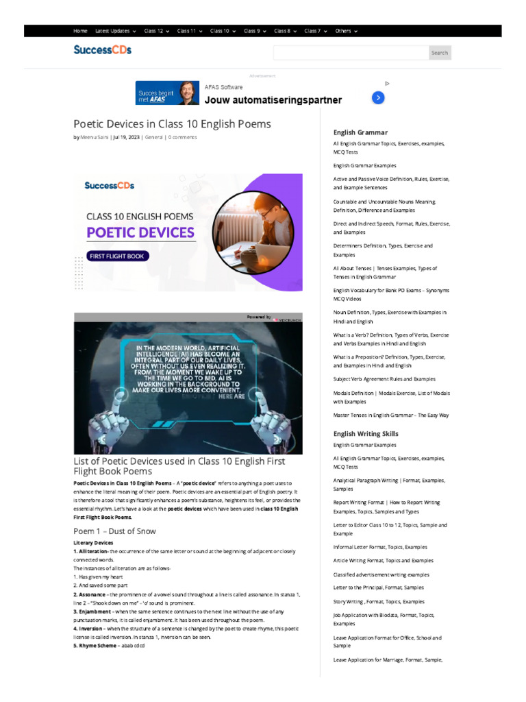 WWW Successcds Net Learn English Class 10 English Poems Poetic Devices | PDF | English Grammar ...