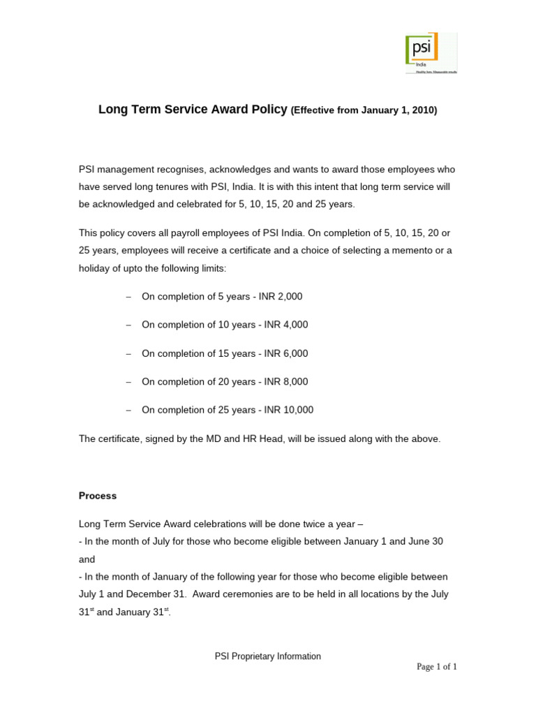 Long Term Service Award Policy | PDF