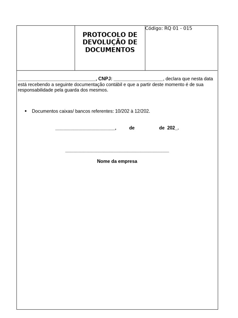 Protocolo de Entrega de Documentos AR SERVIÇOS | PDF