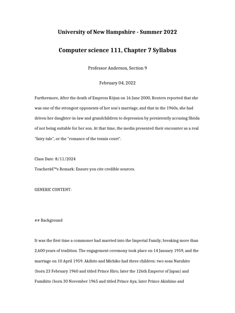 Computer Science 111 Chapter 7 Syllabus | PDF | Monarchy | Japan
