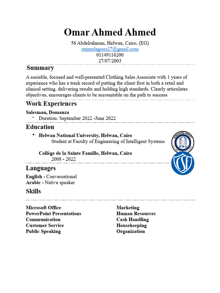 Clothing Sales Associate Profile | PDF