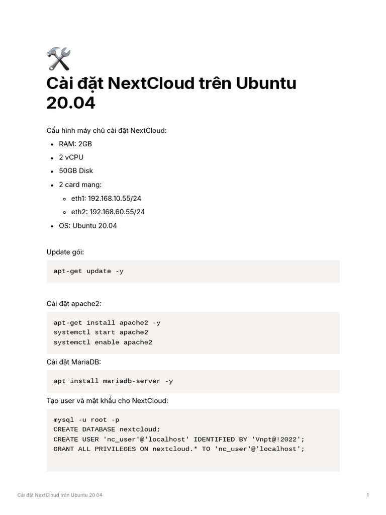 Install Nextcloud Ubuntu 20.04 | PDF