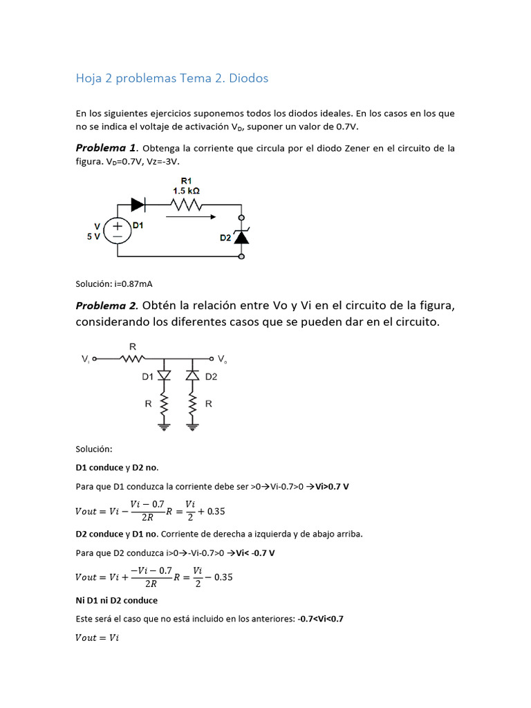 Hoja2_Problemas_diodo2 | PDF | Diodo | Equipo eléctrico