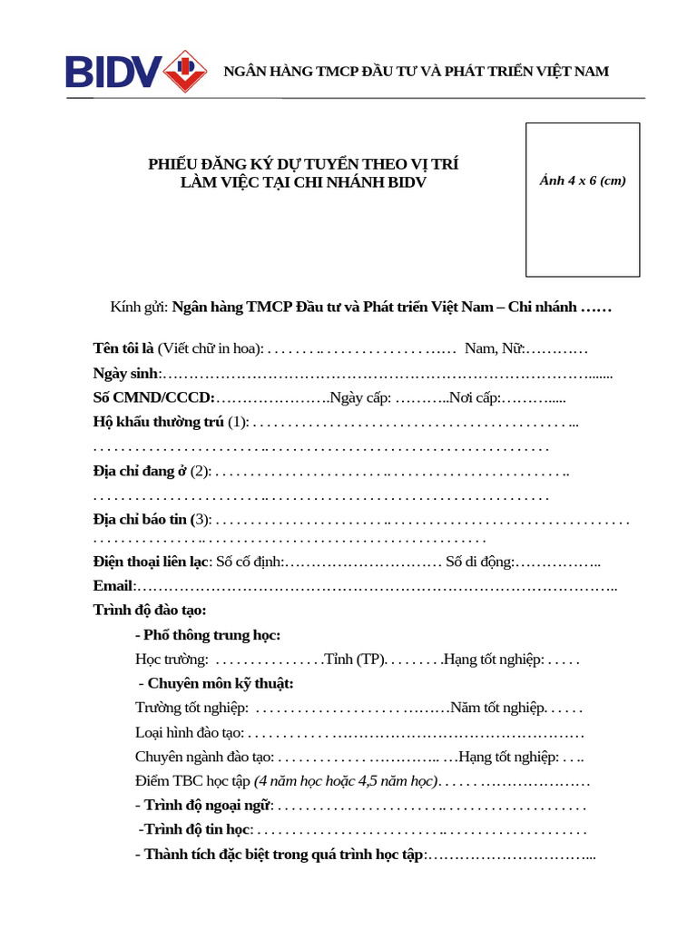 PL04+-+Phieu+Dang+Ky+Du+Tuyen BIDV | PDF