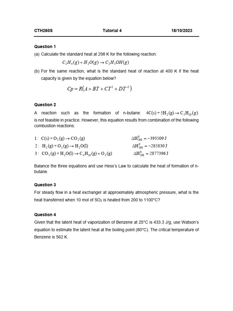 Heat Calculations and Reactions Analysis | PDF