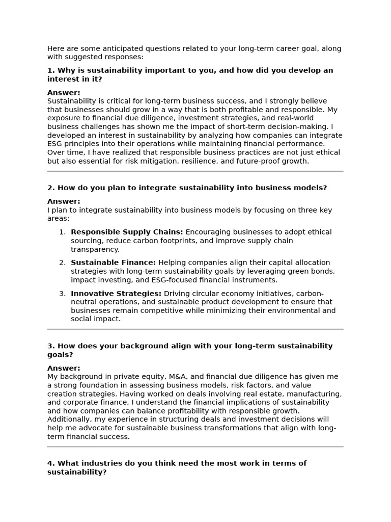 Anticipated Questions and Answers | PDF | Sustainability | Sustainable ...