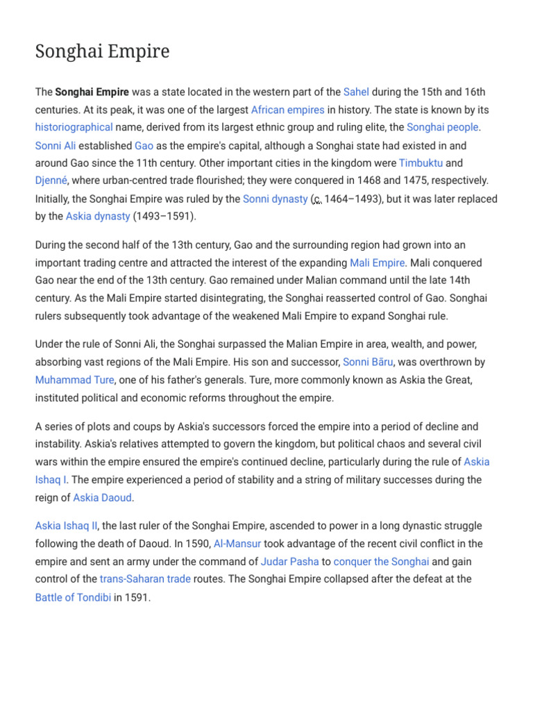 Songhai Empire - Wikipedia | PDF