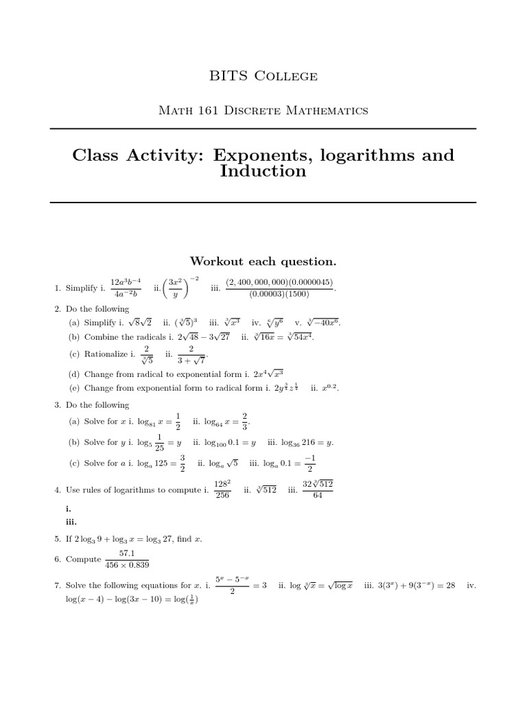 Exp and Log Exercise | PDF | Logarithm | Exponential Function