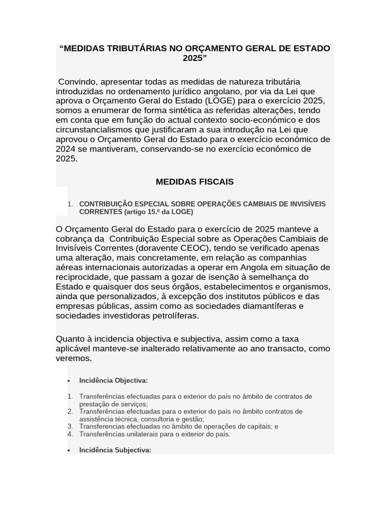 Medidas-Fiscais Oge 2025 | PDF | Imposto sobre Valor Agregado (IVA) | Impostos