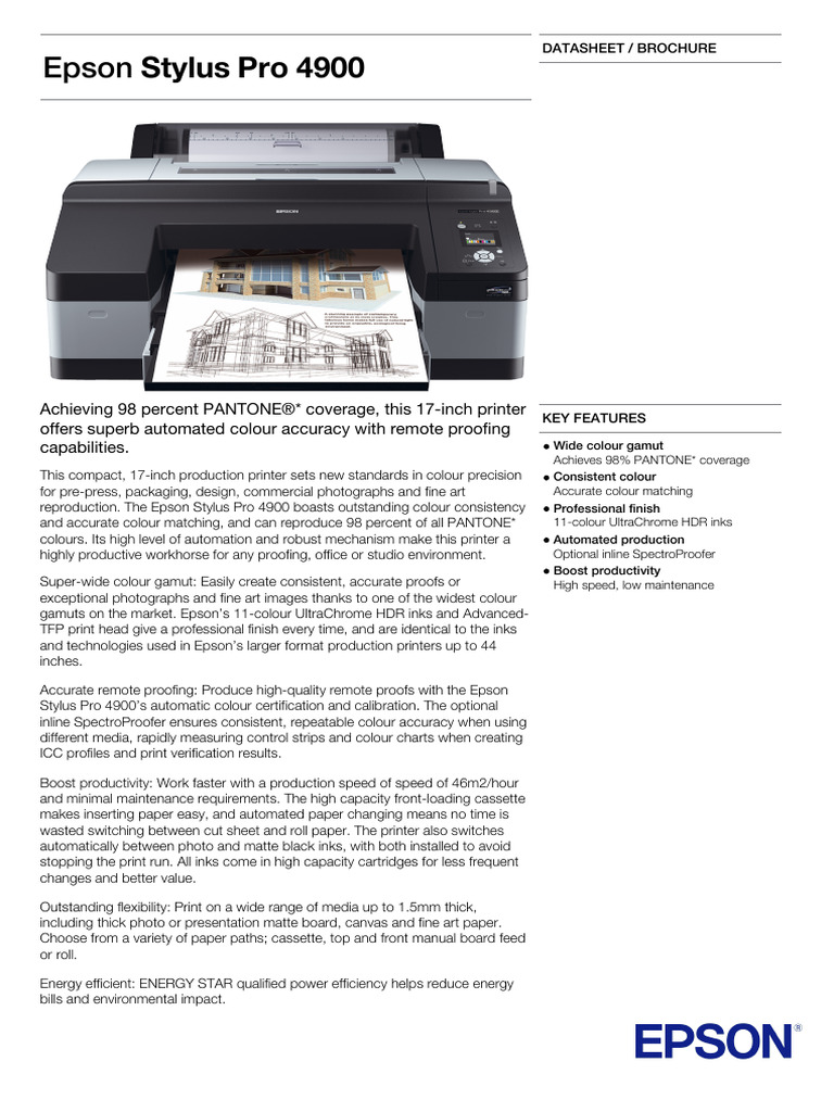 Epson Stylus Pro 4900 Datasheet | PDF | Printer (Computing) | Graphic Design
