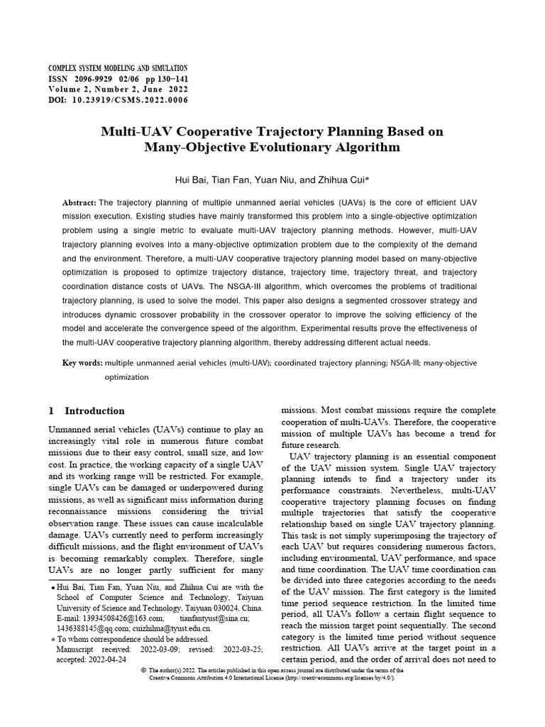 Multi-UAV Cooperative Trajectory Planning Based On Many-Objective Evolutionary Algorithm | PDF ...