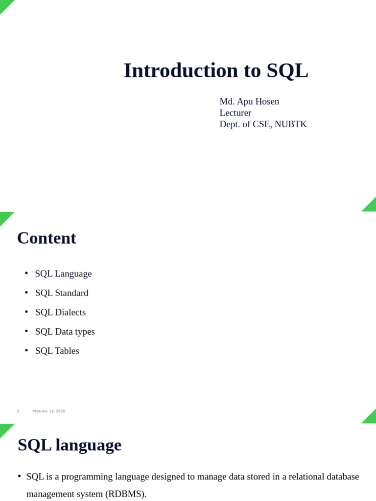 Lecture-06 Introduction to SQL | PDF | Sql | Table (Database)