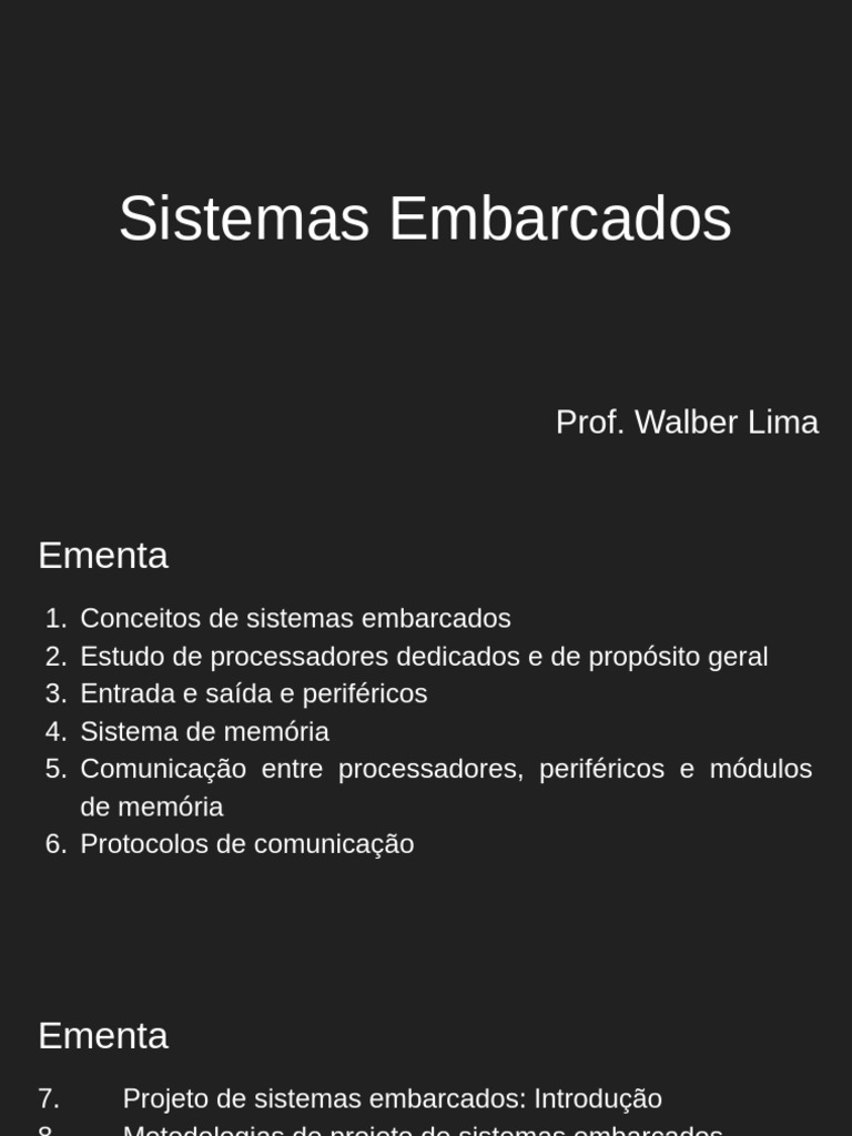 Sistemas Embarcados - Aula 1_2 | PDF | Sistema embarcado | Arduino