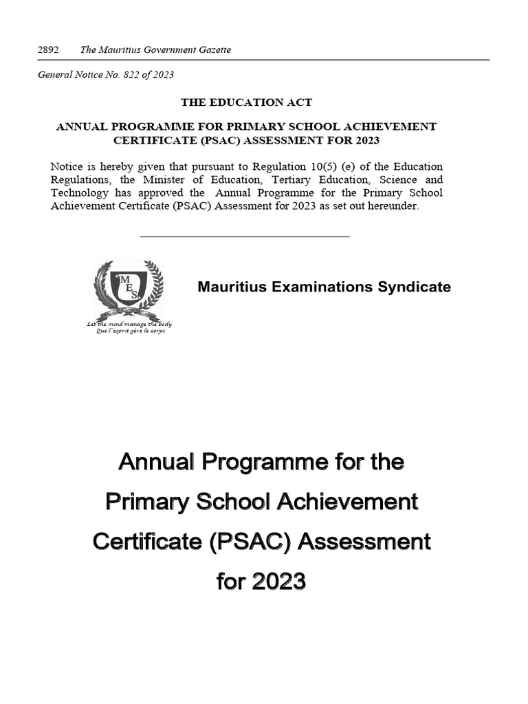 Annual Programme 2023 PSAC Gazetted | PDF | Qualifications ...