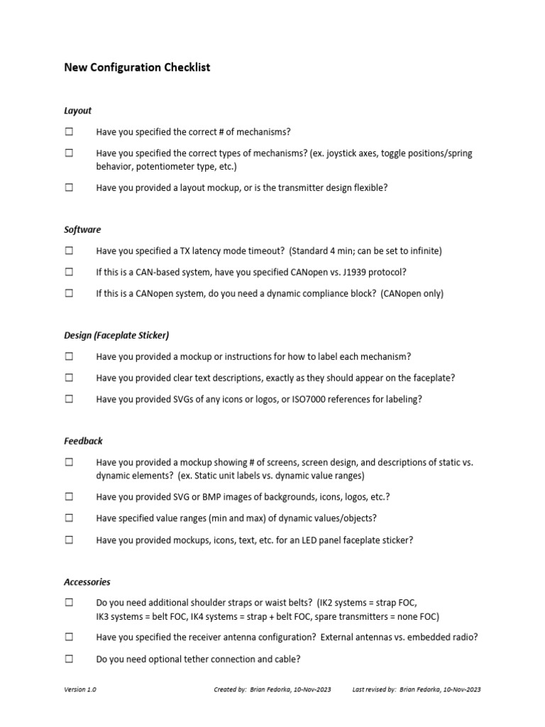 RCT - New Configuration Checklist | PDF