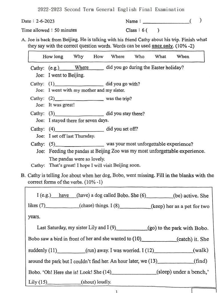 Week 26b - Second Term General English Exam Paper | PDF