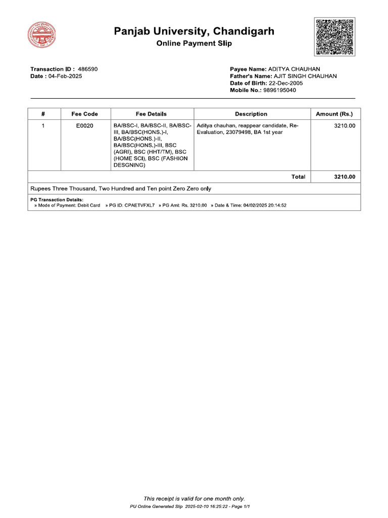 Online Payment Slip | PDF