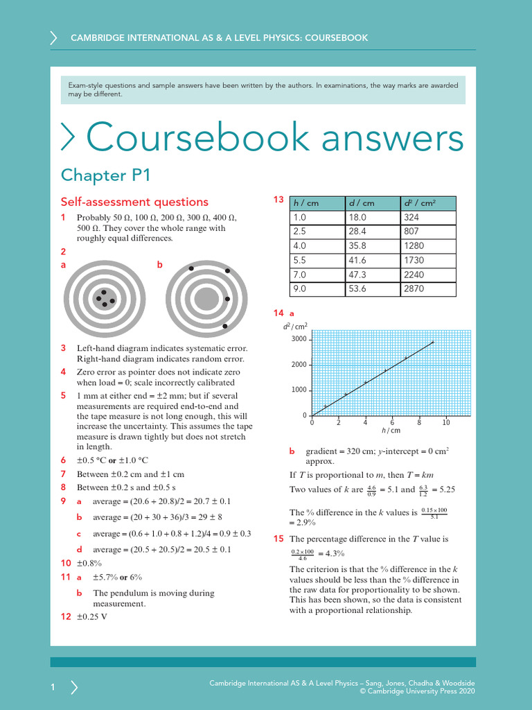 Self Assessment Answers P1 Asal Physics CB | PDF | Observational Error | Temperature