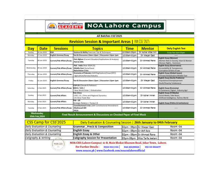 NOA CSS Camp - Final Revision Plan | PDF