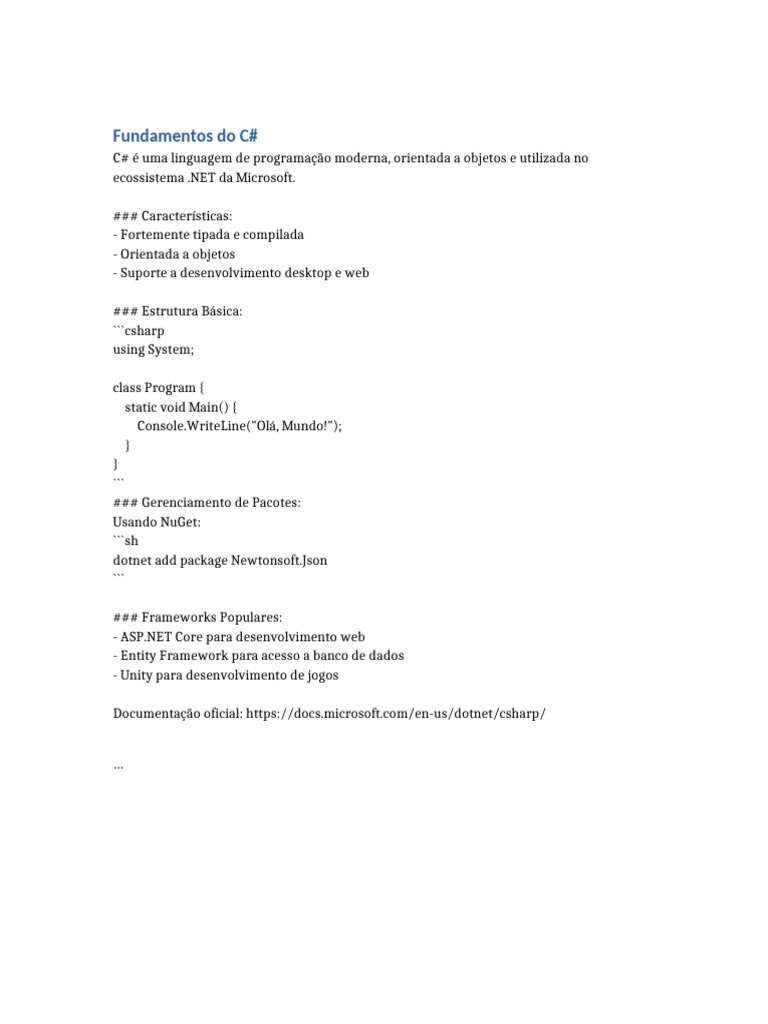 Documentacao Csharp | PDF