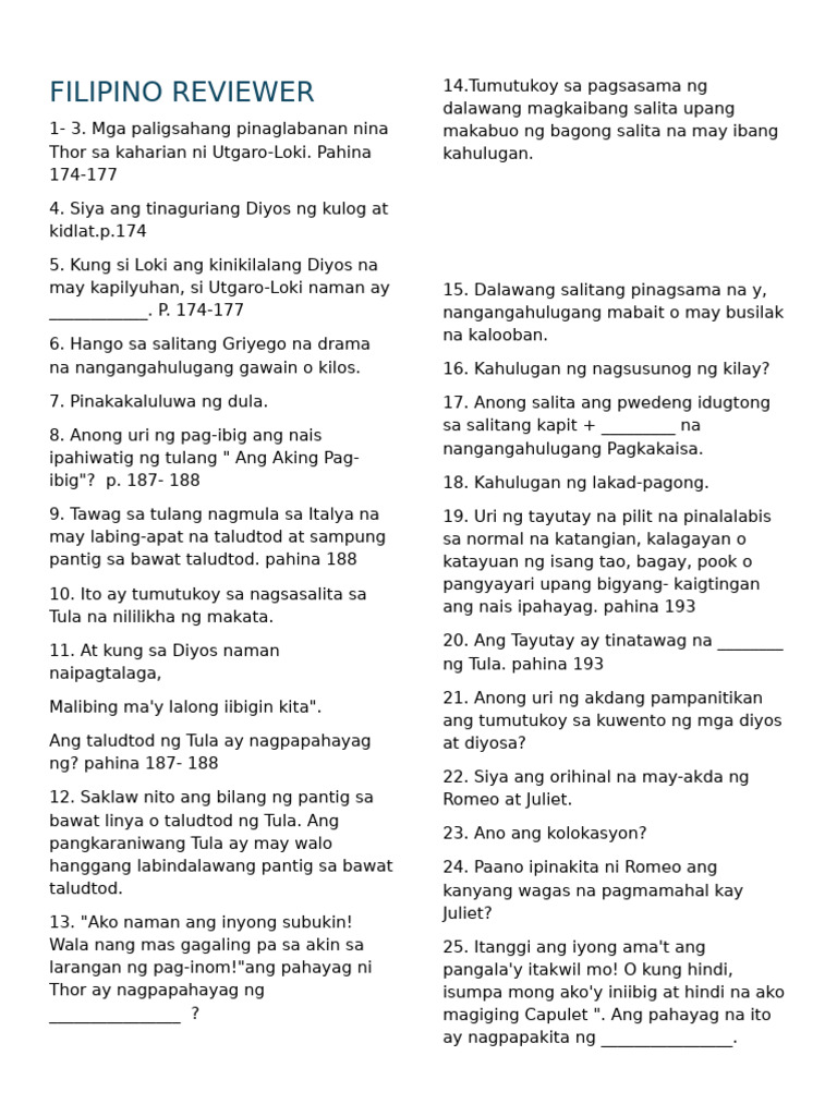 Filipino Reviewer | PDF