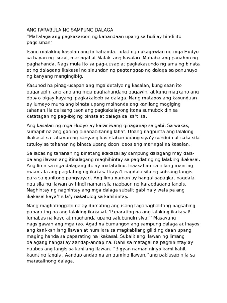 Ang Parabula NG Sampung Dalaga | PDF