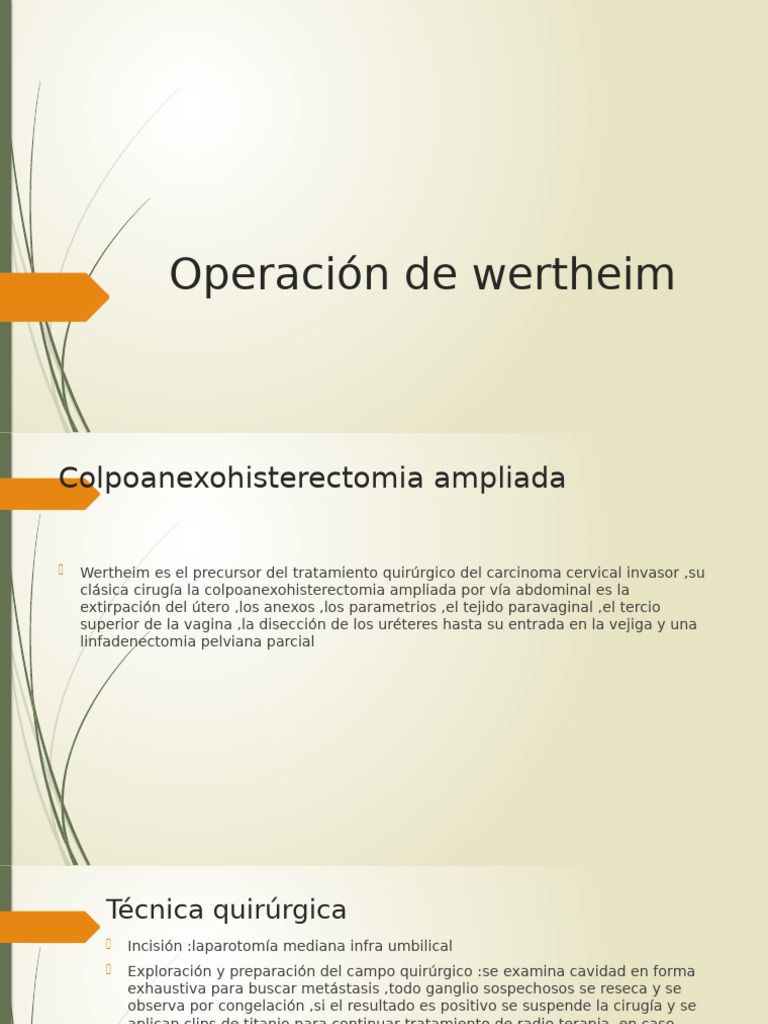 Cirugía de Wertheim: Técnica y Procedimiento | PDF | Vagina | Pelvis