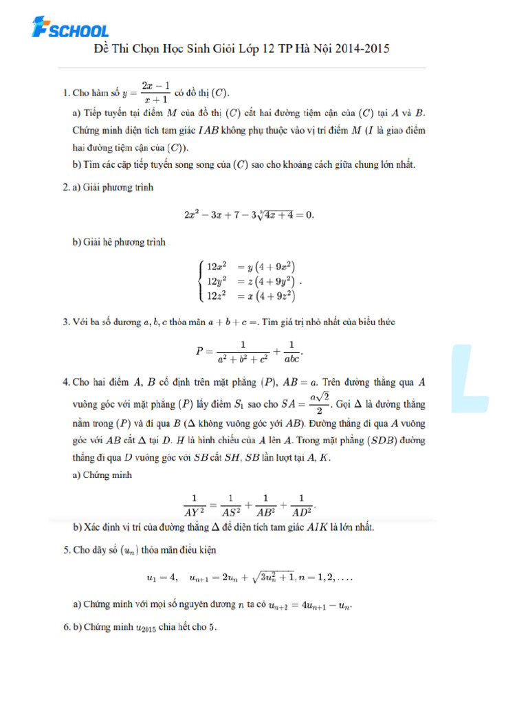 De Thi Chon HSG Lop 12 THPT Thanh Pho Ha Noi Nam 2014 2015 Cf7083bb28 | PDF