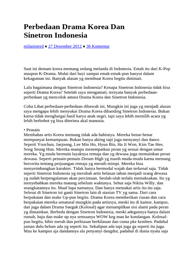 Perbandingan Drama Korea dan Sinetron Indonesia | PDF