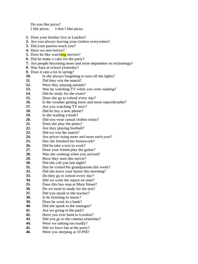 Transformation of sentences in 5 tenses. | PDF