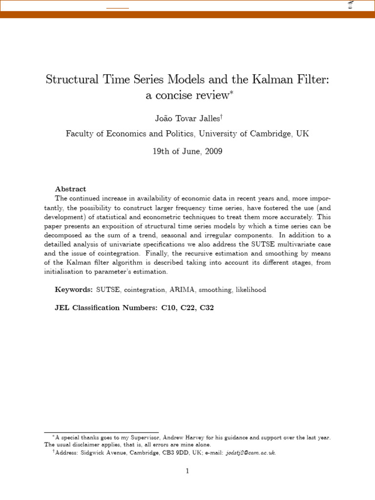 Bom Structural Time Series Models And The Kalman Filter A Concise