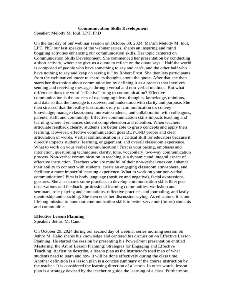 Communication Skills Development | PDF | Communication | Educational Assessment