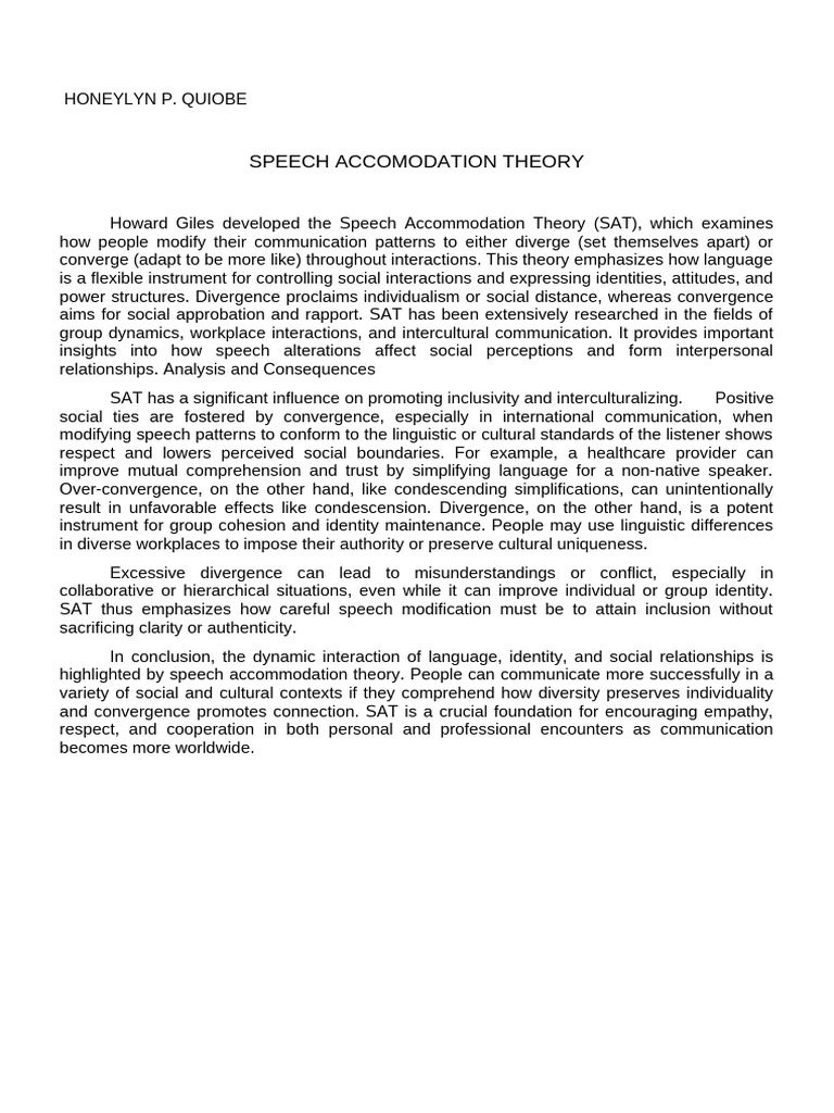 Howard Giles Developed the Speech Accommodation Theory.docx - FINAL | PDF