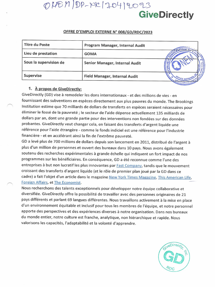 Offre Demploi Externe Program Manager Internal Audit | PDF