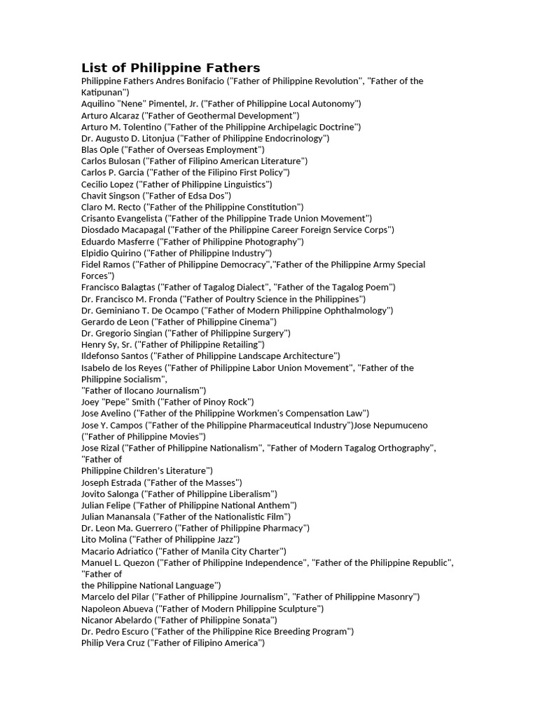 Notable Philippine Fathers and Their Contributions | PDF | Philippines