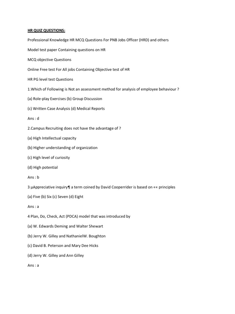 HR Quiz Questions | PDF | Human Resource Management | Human Resources