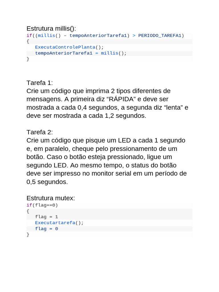 Sistemas Embarcados - Tarefas Aula Prática | PDF