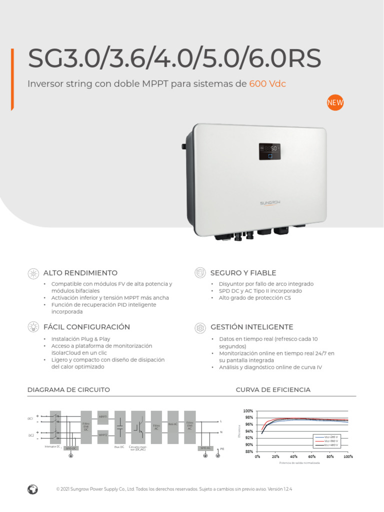 SUNGROW - ES DS SG3 6RS Ficha Tecnica | PDF | Equipo eléctrico | Ingenieria Eléctrica