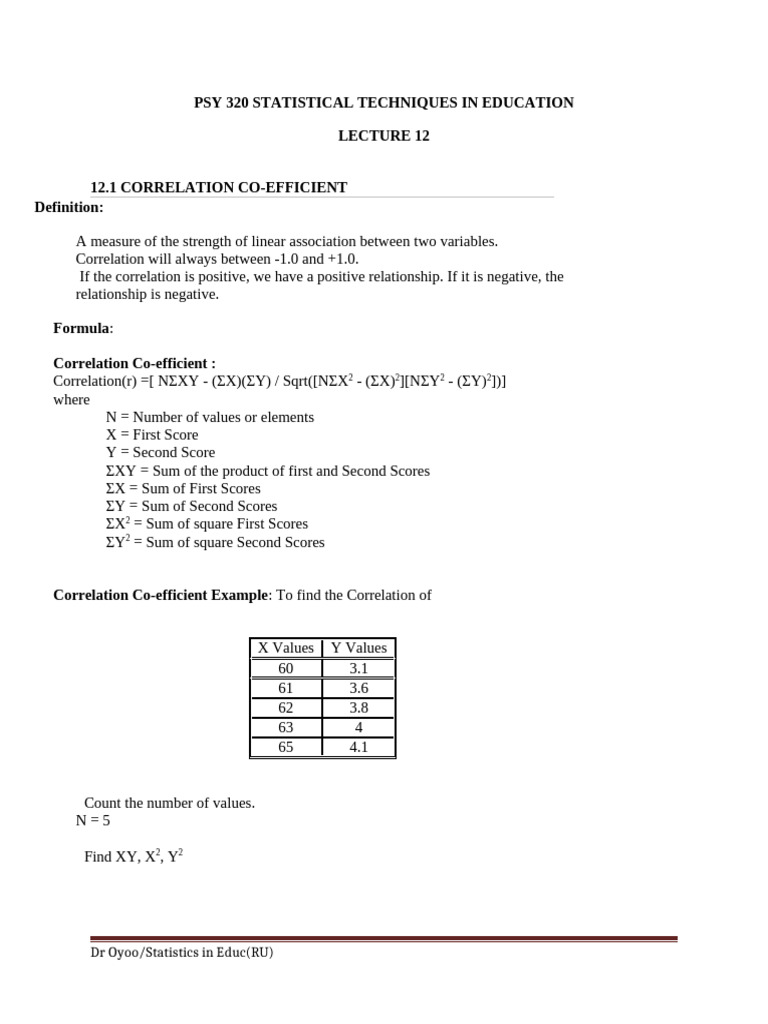 PSY 320 L12 Correlation Coefficient | PDF | Data Analysis | Statistics