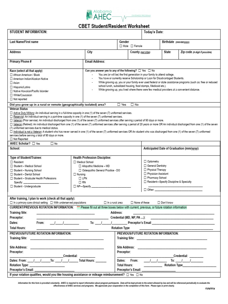 CBET STUDENT Form Aka Student Resident Worksheet - Statewide ...