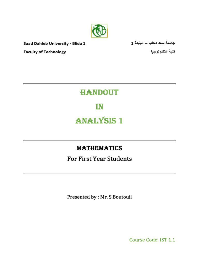 Handout in Analysis 1 | PDF | Limit (Mathematics) | Function (Mathematics)