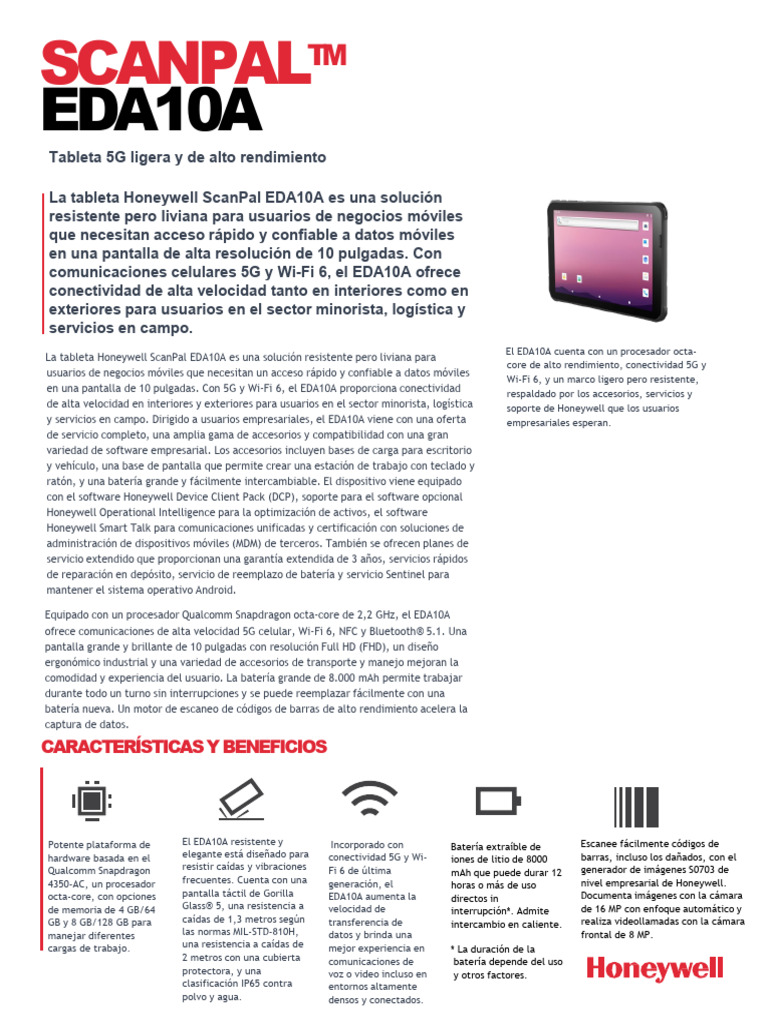 Honeywell-EDA10 | PDF | Tableta | Sistema de Posicionamiento Global