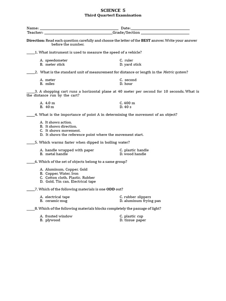 Science Grade 5 q3 Pt | PDF | Light | Series And Parallel Circuits