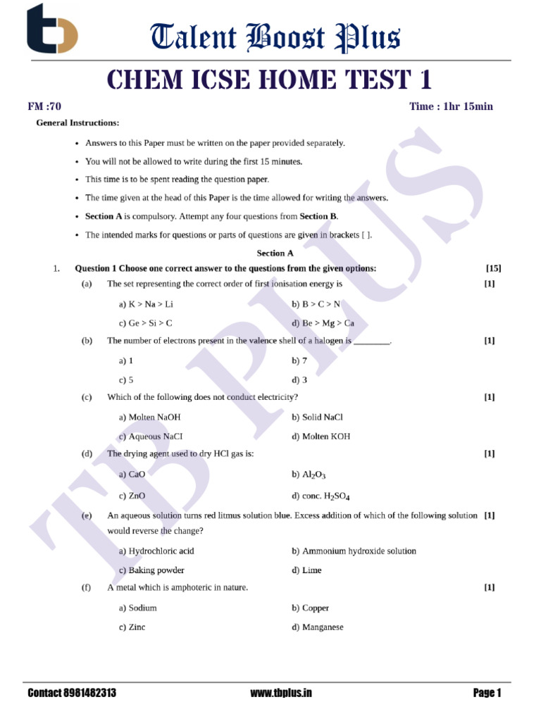 10 Icse Chem HT 1 SP 3 25 | PDF