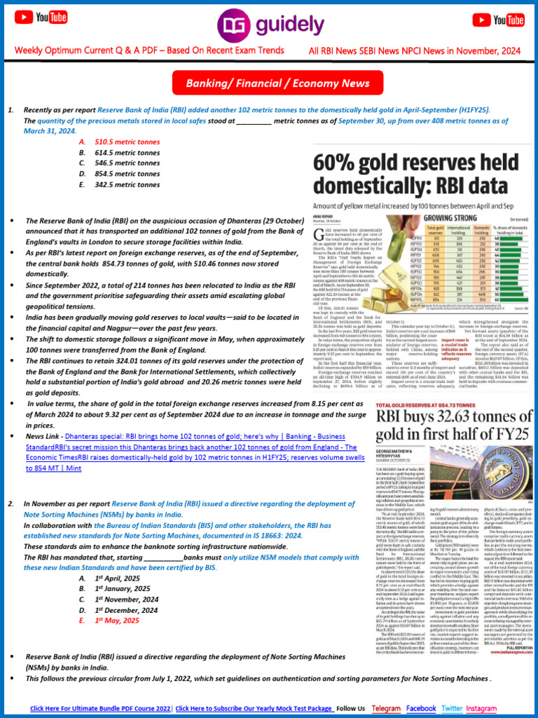 RBI Gold Reserves & NSM Standards Update | PDF | Foreign Exchange ...