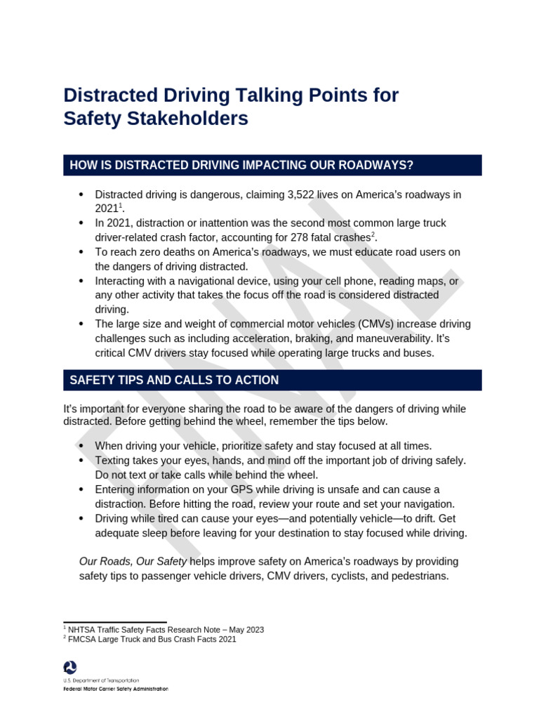 FMCSA_Distracted Driving OROS Talking Points_2024-Updated | PDF