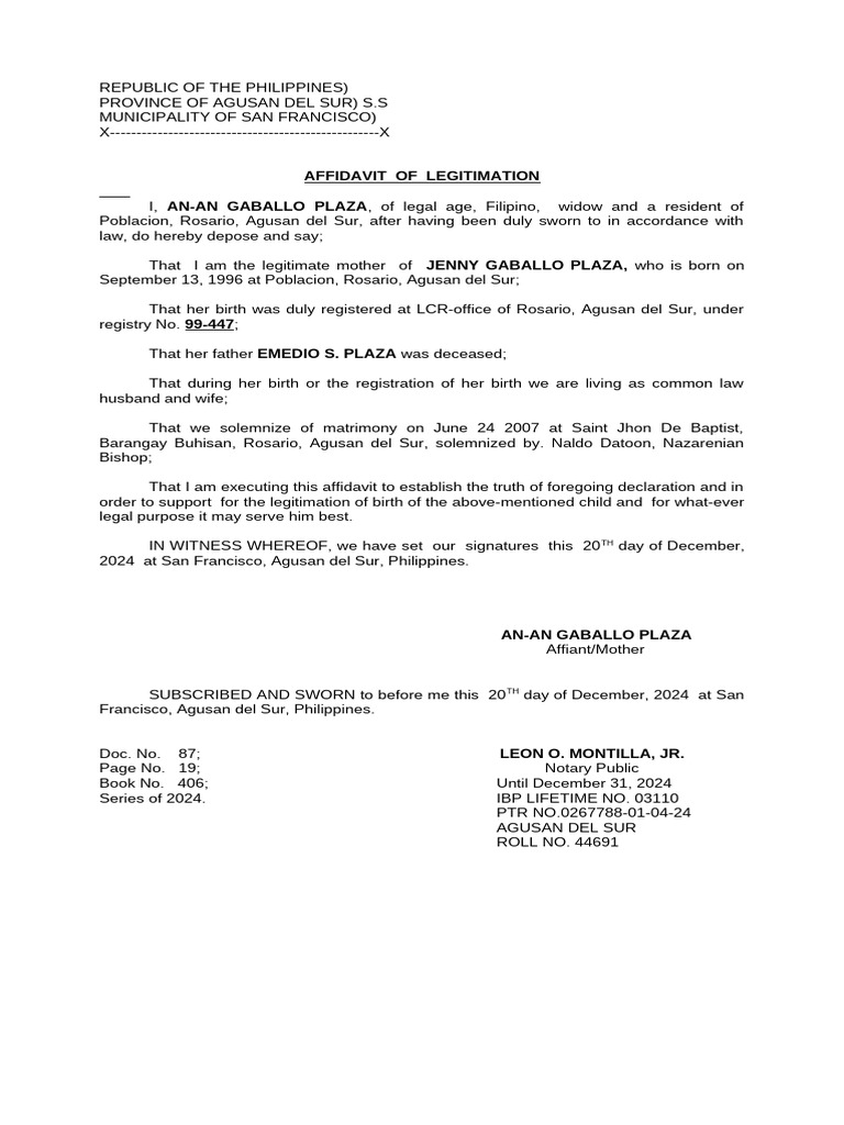 AFFIDAVIT OF Legitimation- nonoy | PDF | Affidavit | Social Institutions